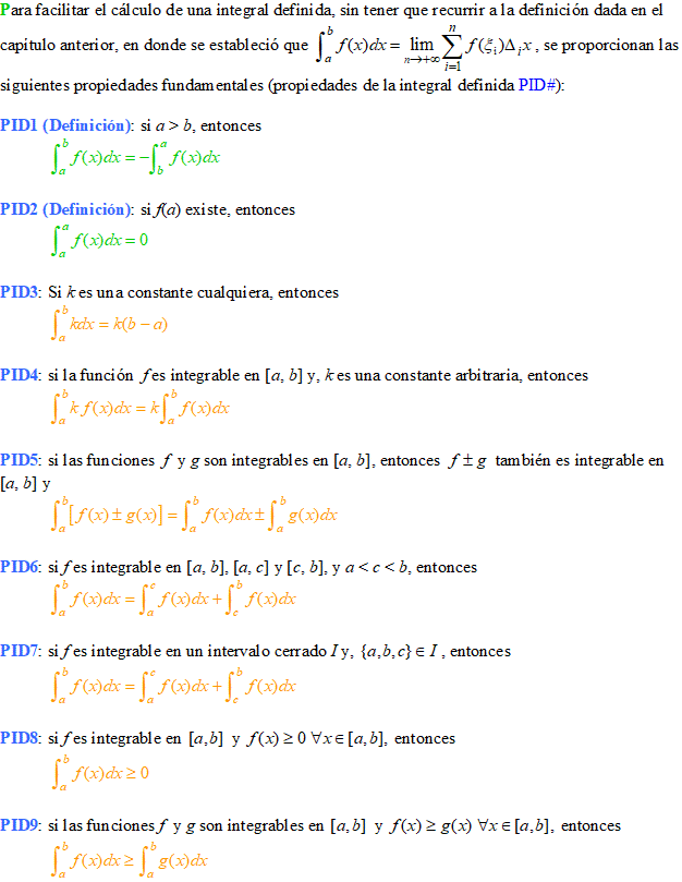 Propiedades de la integral definida